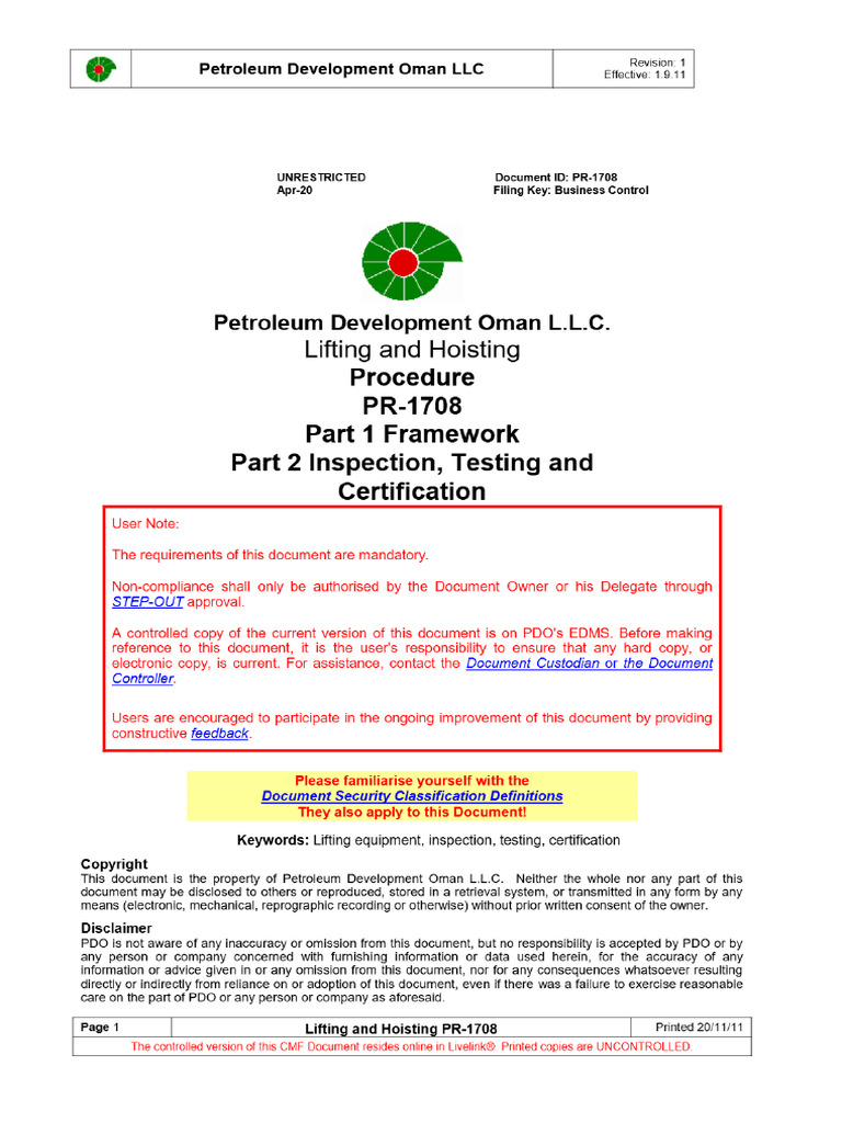 Lifting & Hoisting Procedure - Inspection & Certification | PDF