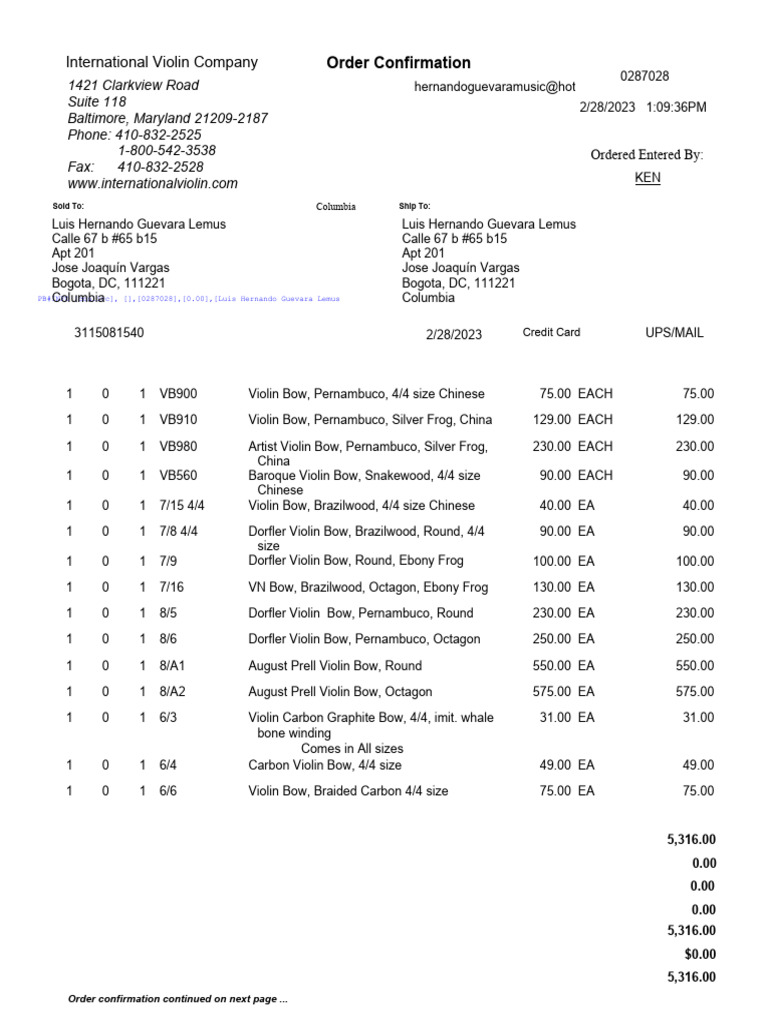 Precios Arcos Febrero KEN | PDF | Cello | String Instruments