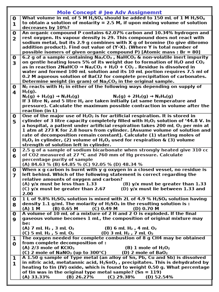 Mole Concept AD ASSIGNMENT | PDF | Sodium Carbonate | Water