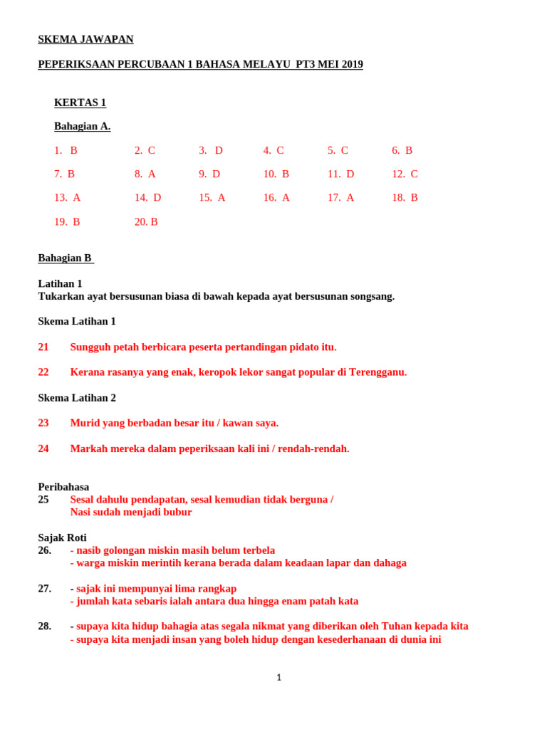 PPT BM Ting 3 2019 Skema Jawapan | PDF