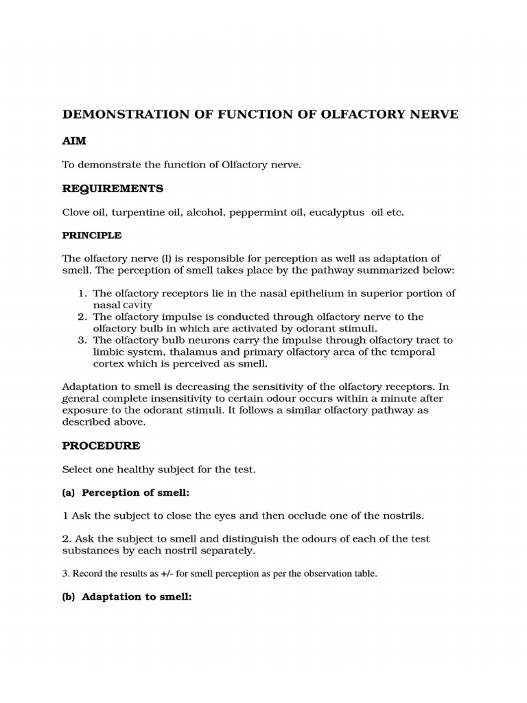 Demonstration of Function of Olfactory Nerve 6 | PDF