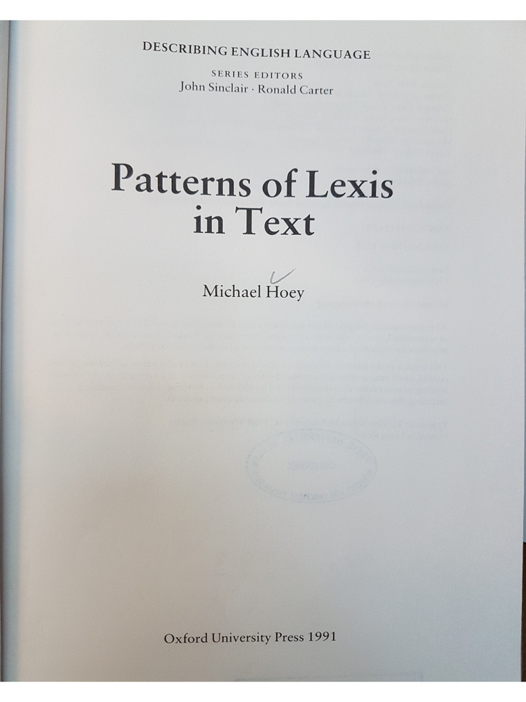 Book Hoey Patterns of Lexis in Text | PDF