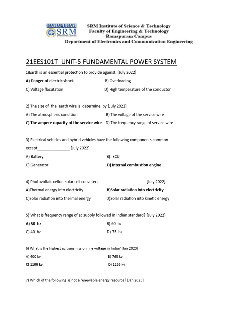 Power System Fundamentals Quiz | PDF | Electric Power Transmission ...