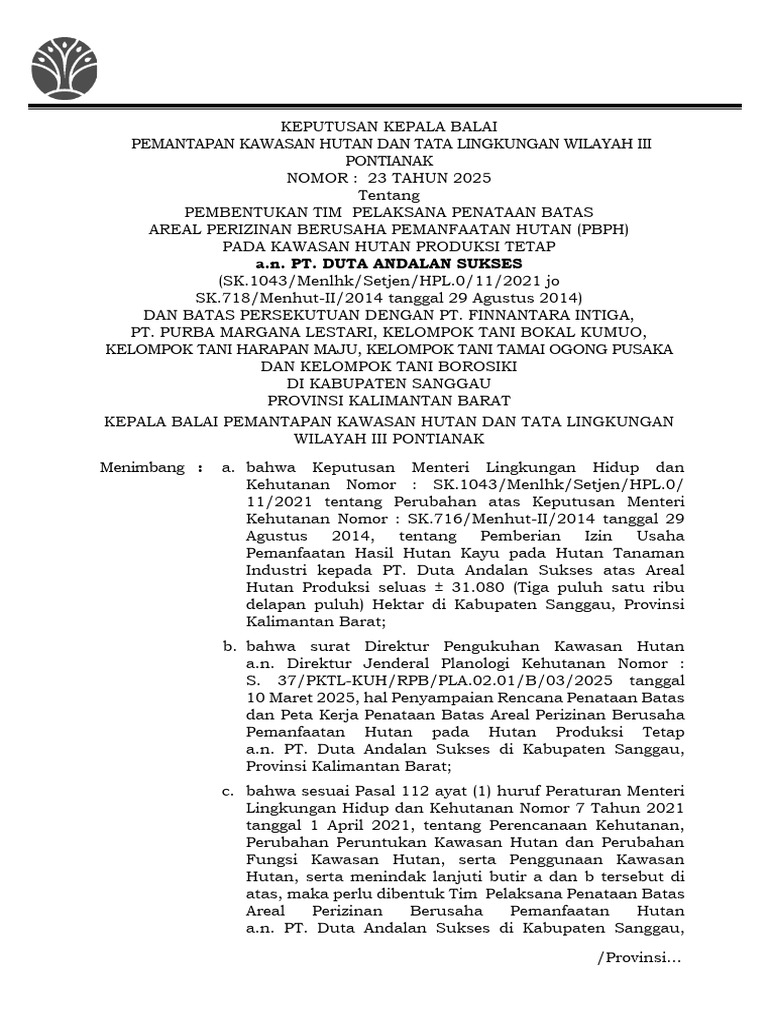 Pembentukan Tim Penataan Batas Hutan | PDF