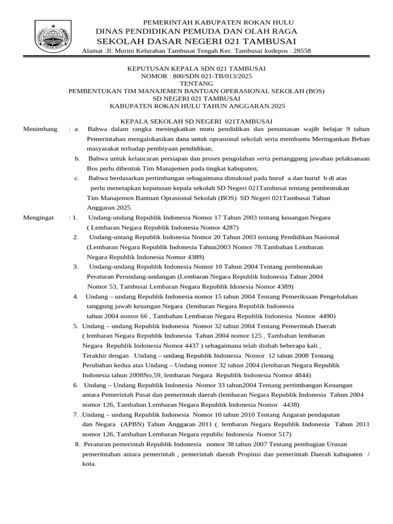 SK Pengelolah Bos 2024 | PDF