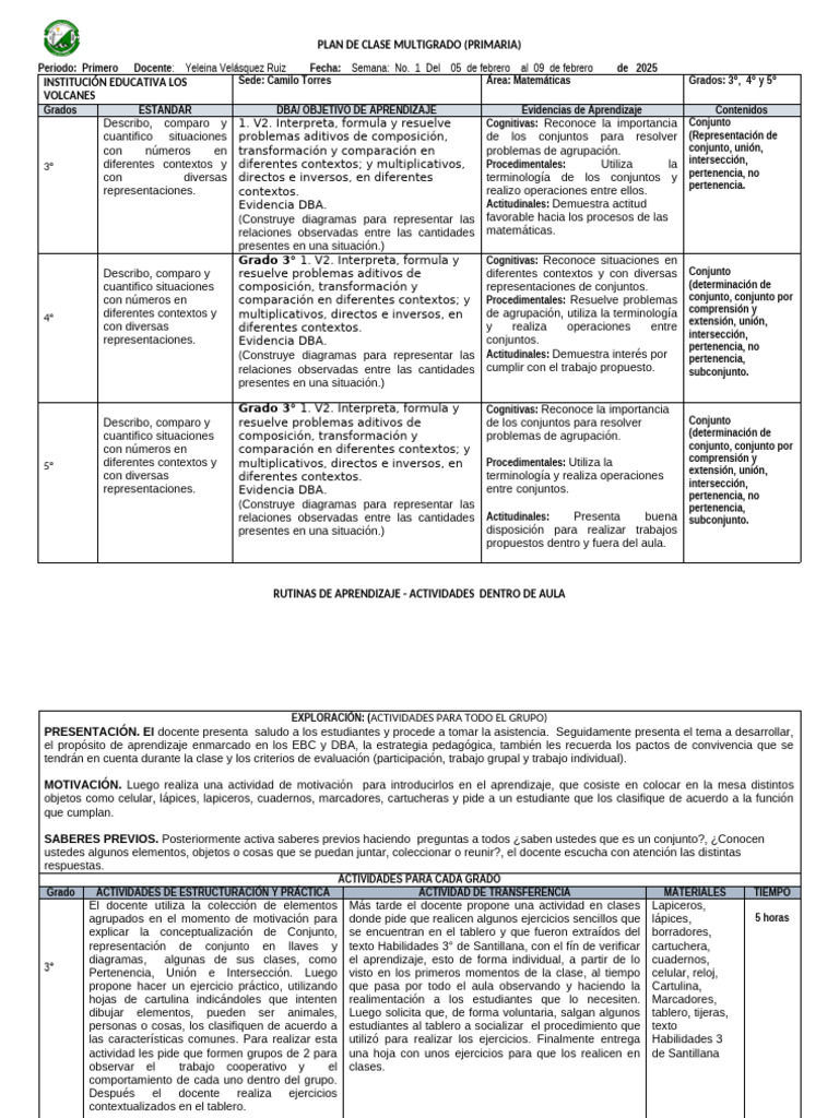 Plan de Aula Multigrado Matemática | PDF | Decimal | Geometría