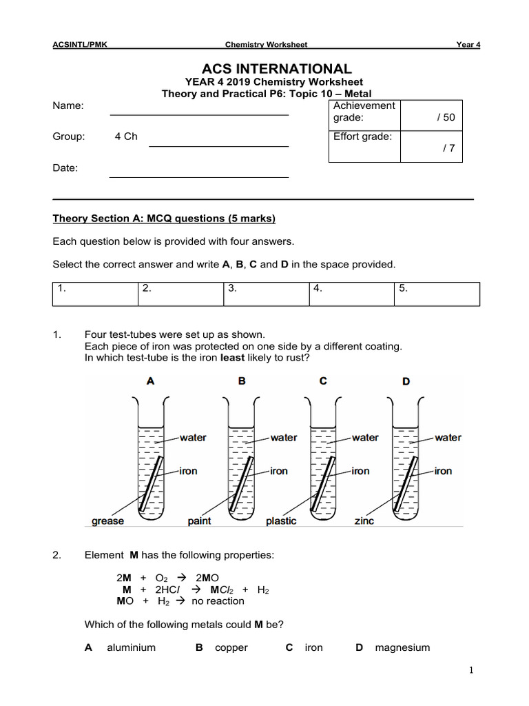 Metals Theory and P6 Worksheet 2019 | PDF | Oxide | Iron