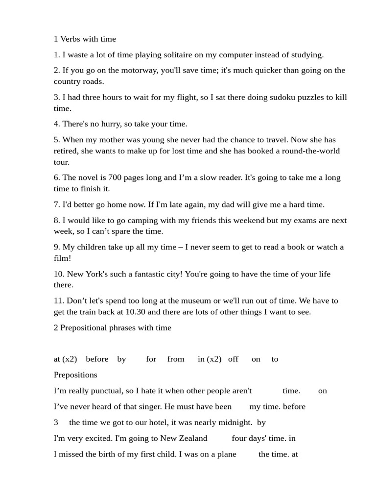 Time Collocations | PDF