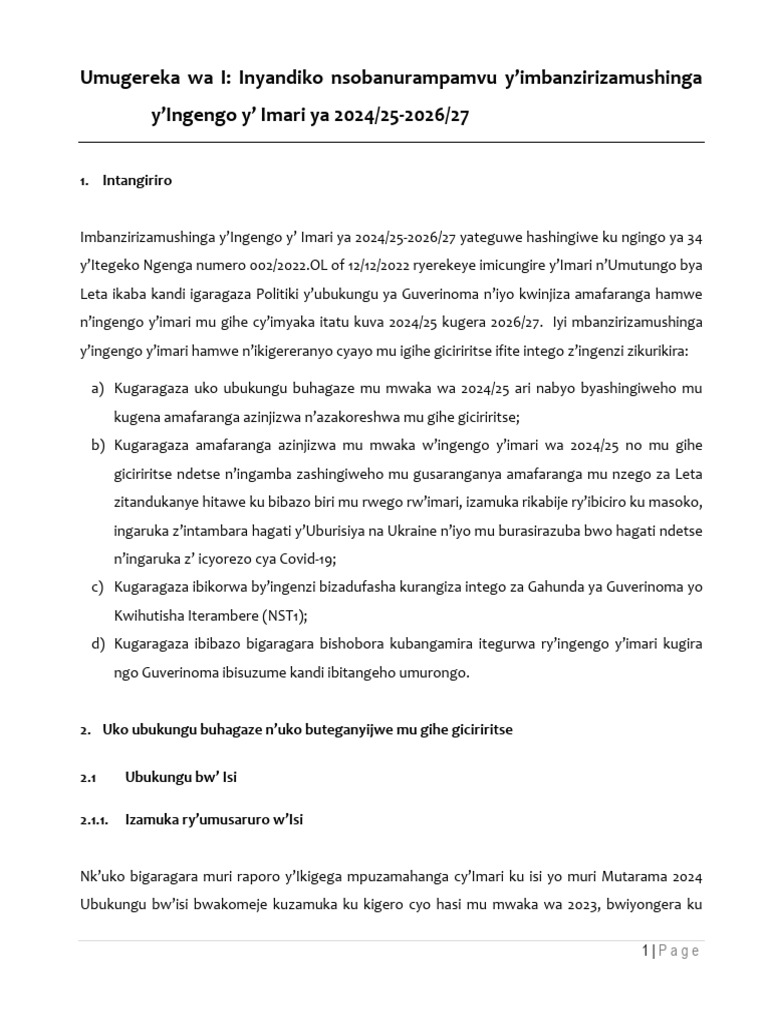 Explanatory Note To Budget Framework Paper For 2024-2025-Kinyarwanda Version | PDF