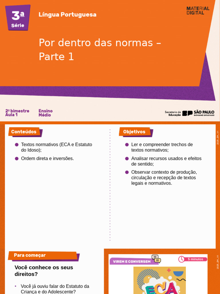 Aula 1 - Por Dentro Das Normas 1 | PDF | Adolescência | Terceira idade