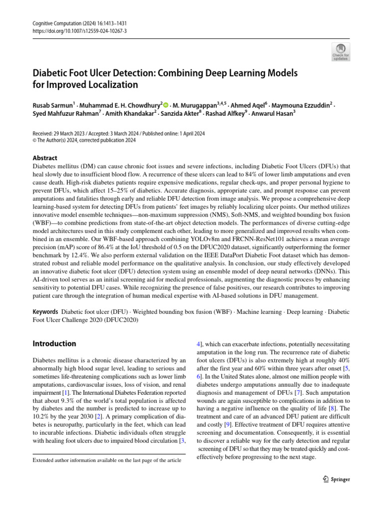 2 2024 Diabetic Foot Ulcer Detection Combining Deep Learning Models Pdf Diabetes Deep Learning