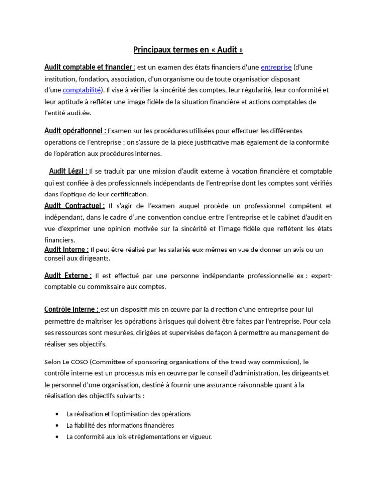 Lexique AUDIT COMPTABLE ET FINANCIER | PDF | Audit financier | Audit