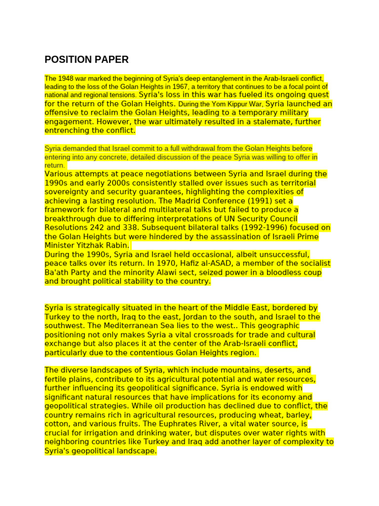 POSITION PAPER Info | PDF | Syria | Golan Heights