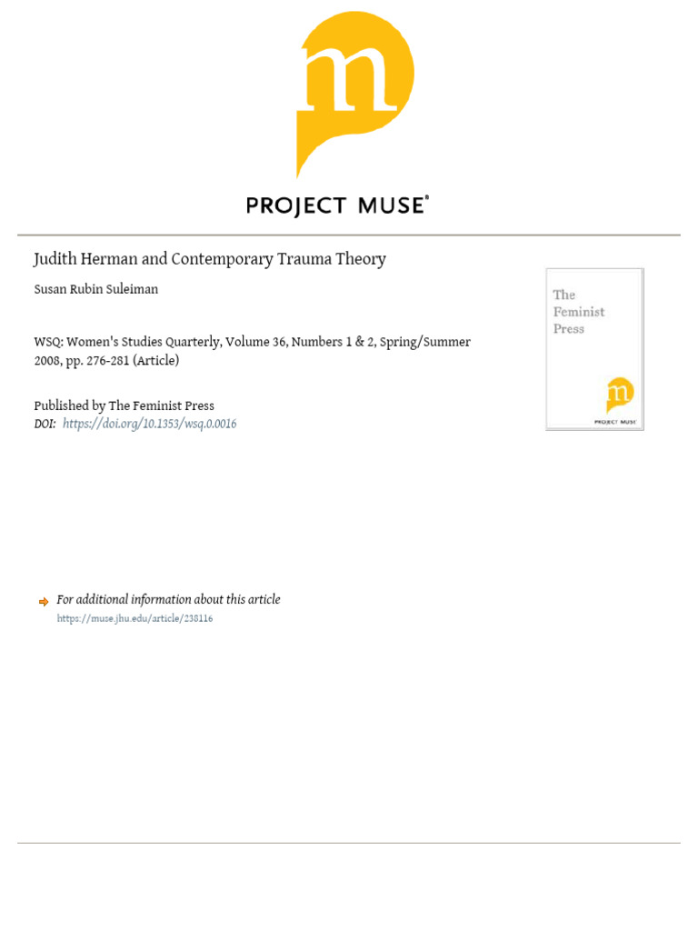 Judith Herman and Contemporary Trauma Theory Susan Rubin Suleiman | PDF ...