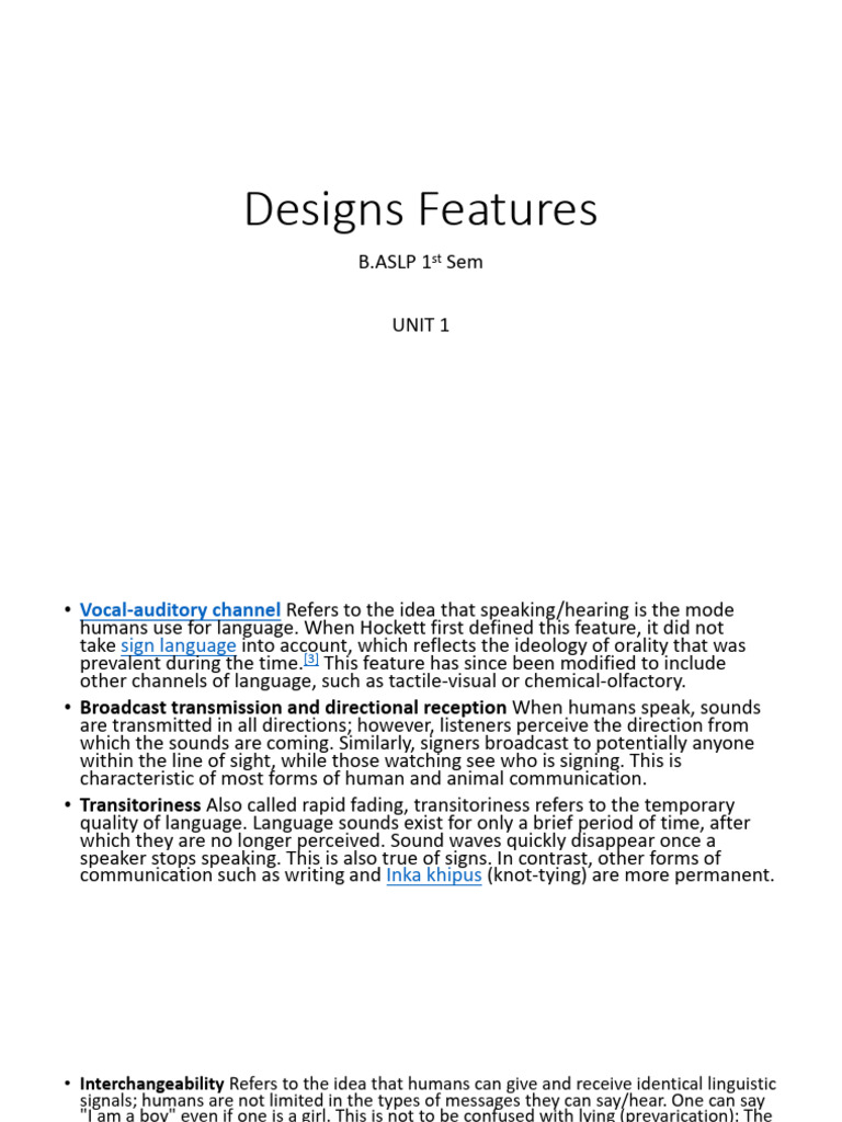 design features ppt | PDF | Communication | Human Communication
