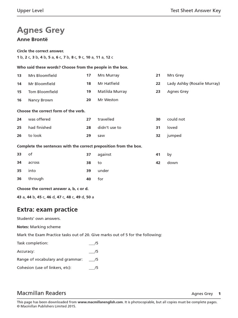 Agnes Grey Test Answer Key | PDF