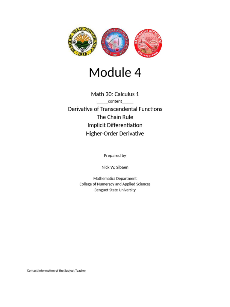 Module 3. Derivative of Transcendental Functions | PDF | Trigonometric ...