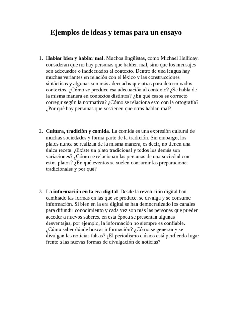 Ejemplos de ideas y temas para un ensayo | PDF | Contaminación ...