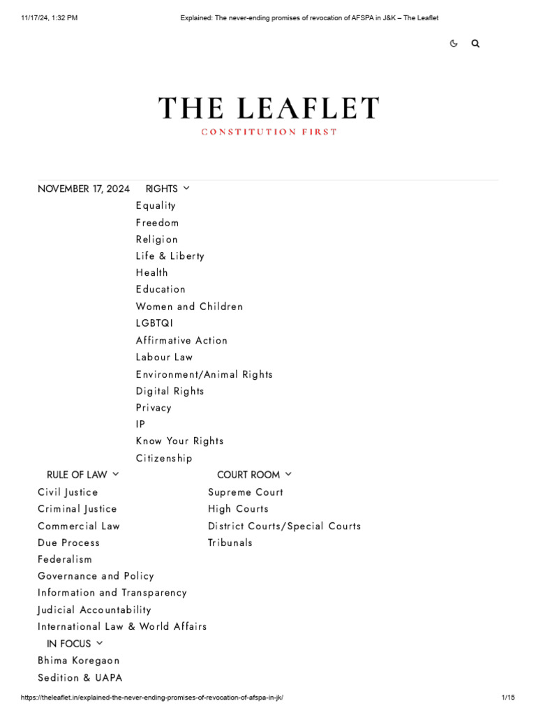 Explained - The Never-Ending Promises of Revocation of AFSPA in J&K - The Leaflet | PDF | Arrest ...