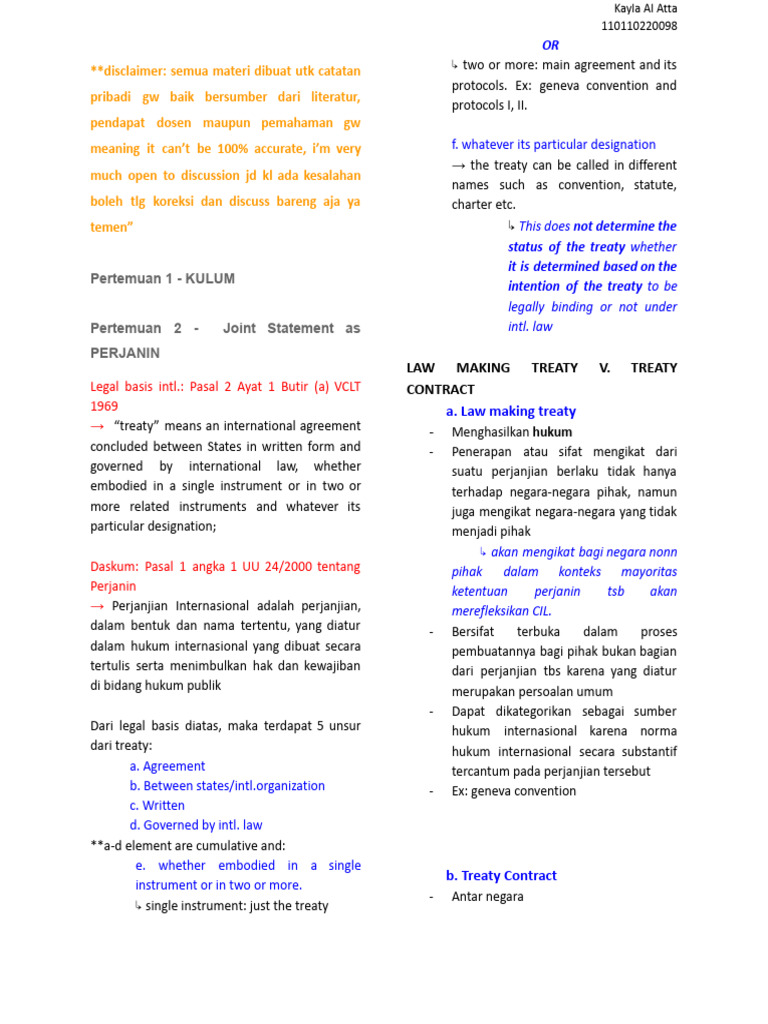 Catatan Hukum Perjanjian Internasional | PDF
