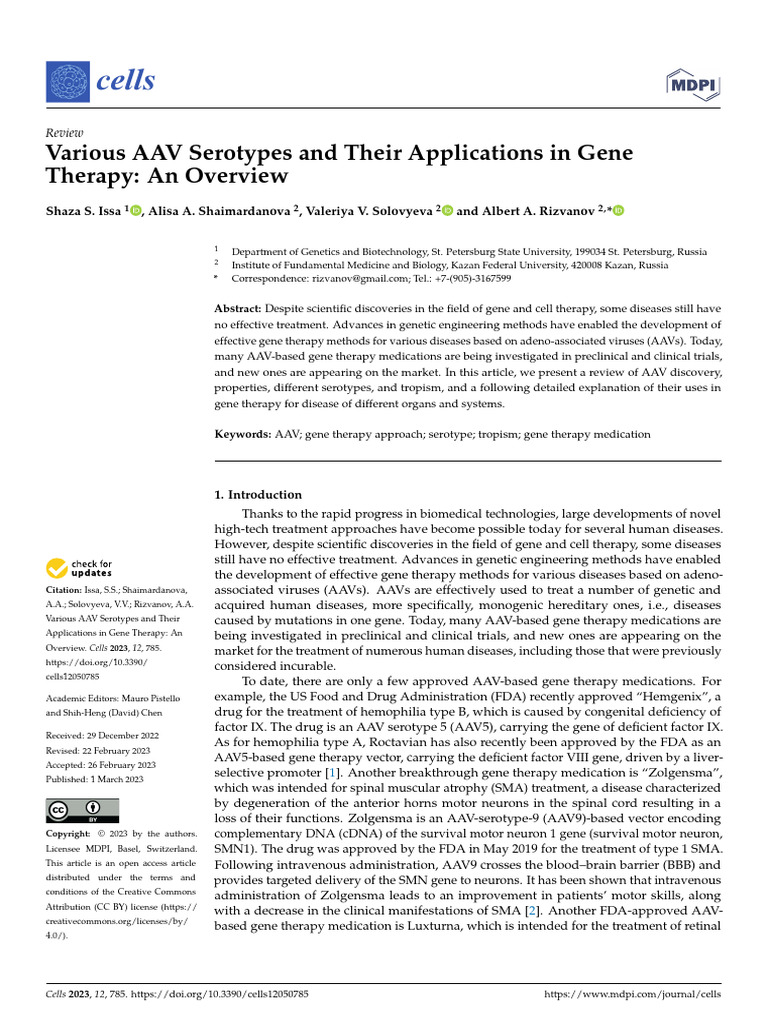 Various AAV Serotypes and Their Applications in Gene Therapy - An ...
