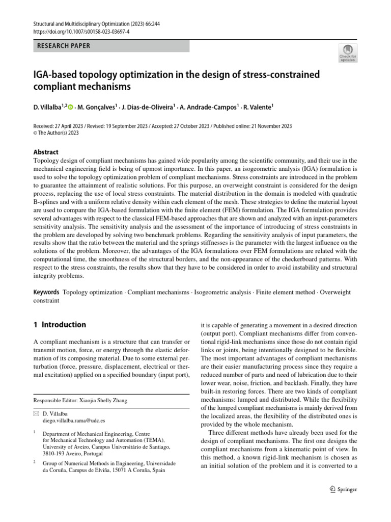 IGA Based Topology Optimization in The Design of Stress Constrained Compliant Mechanisms | PDF ...