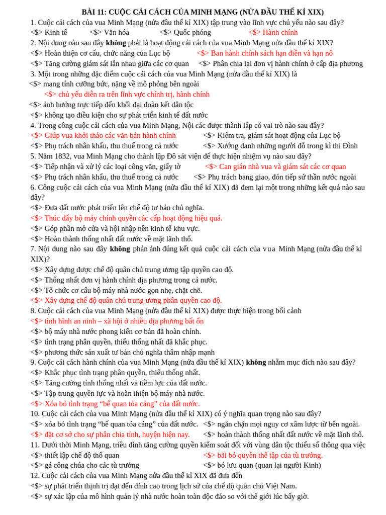 Su 11 - Hs - Đa - Bai11 - 13 - Ngan Hang Cau Hoi Trac Nghiem Hkii - 2024-2025 | PDF