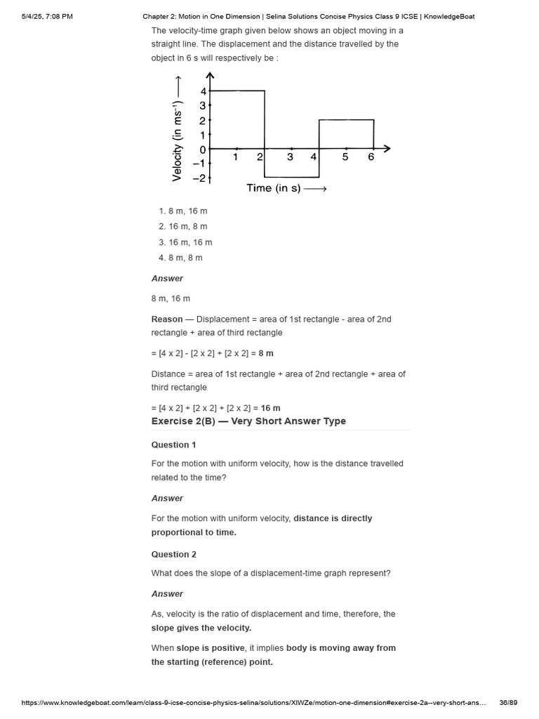 Chapter 2 - Motion in One Dimension - Selina Solutions Concise Physics Class 9 ICSE ...