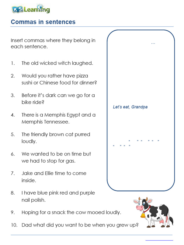 Grade 2 Commas in Sentences d | PDF | Linguistics | Typography
