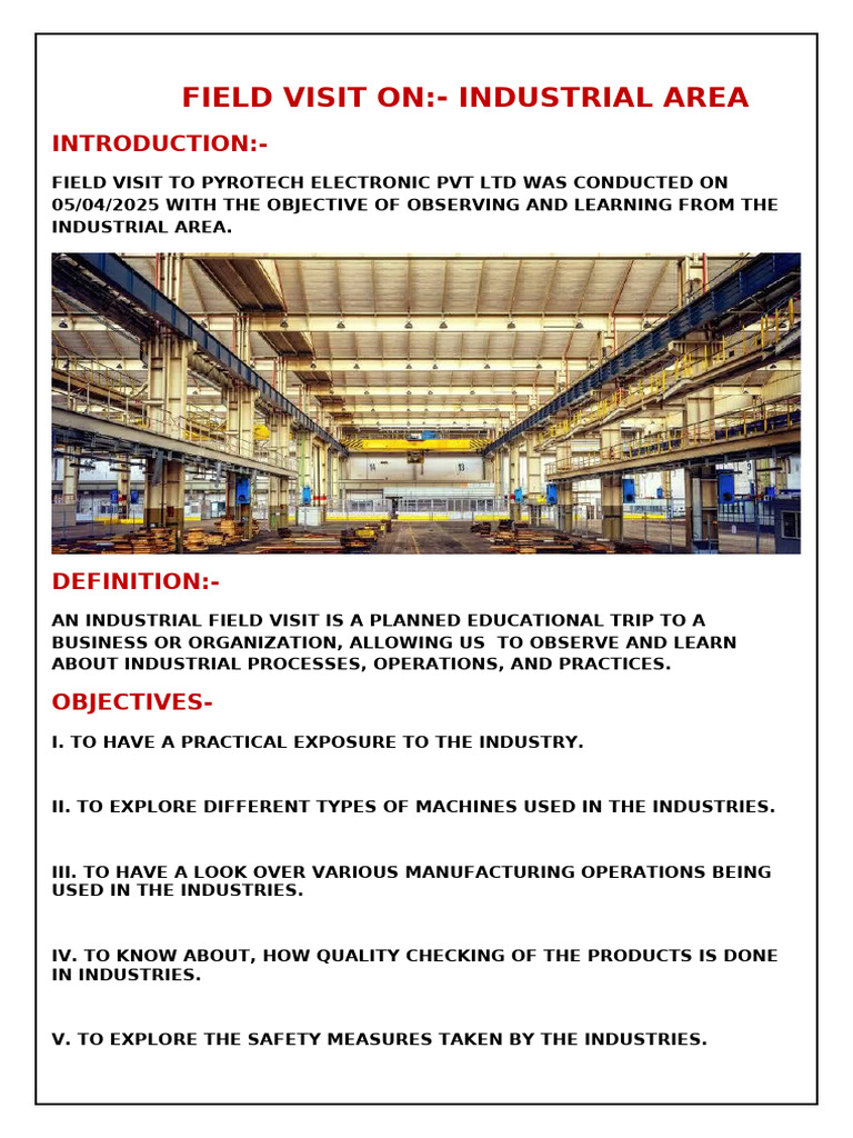 FIELD VISIT ON - Industrial Area | PDF