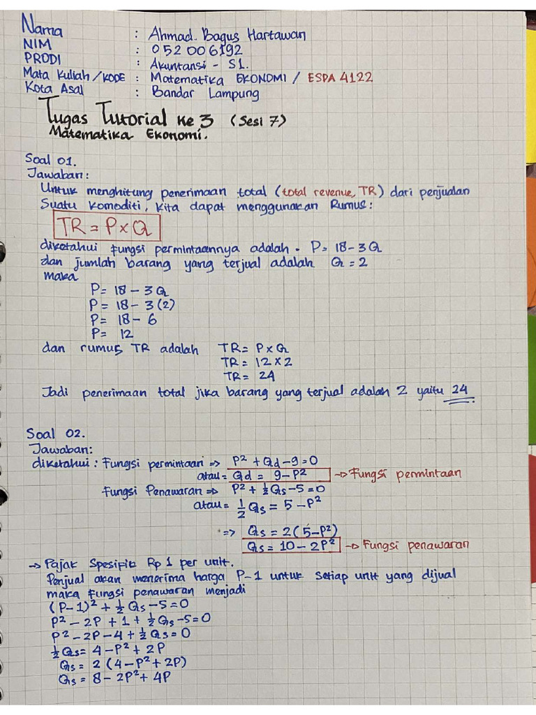 tugas 3 matematika ekonomi (Ahmad Bagus Hartawan) | PDF