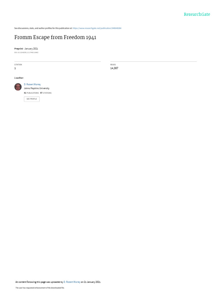 Section Fromm Escape From Freedom | PDF | Sadomasochism | Psychology