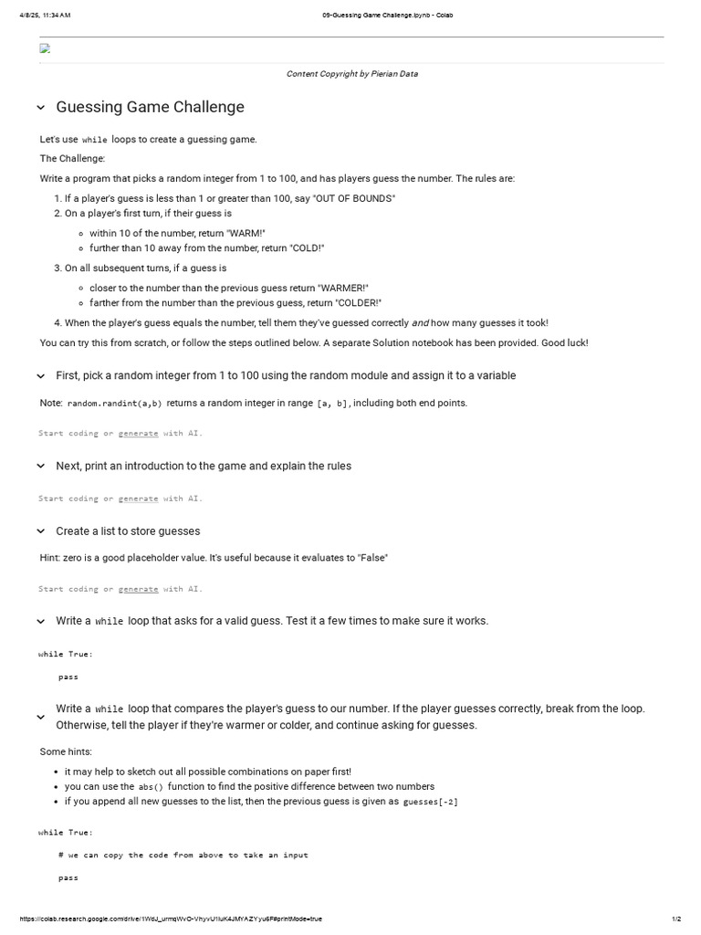 09-Guessing Game Challenge.ipynb - Colab | PDF | Applied Mathematics | Computer Programming
