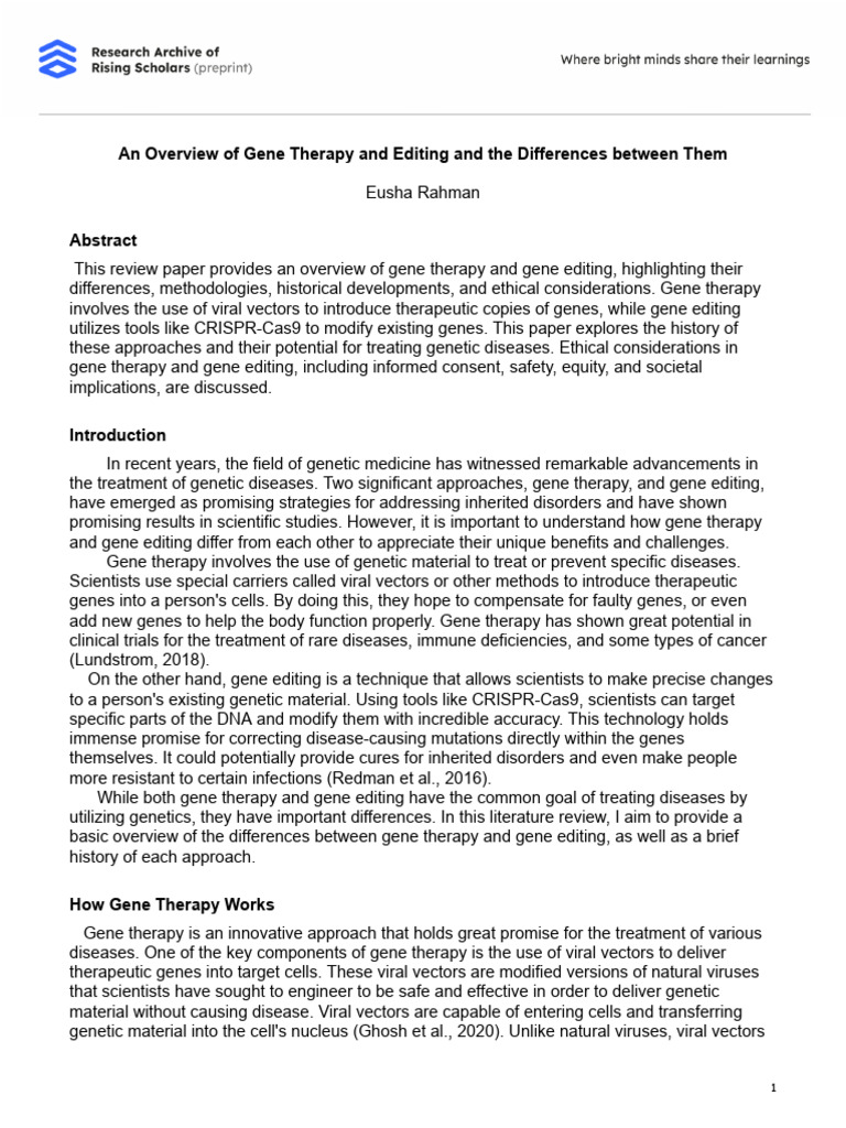 An Overview of Gene Therapy and Editing and The Differences Between ...