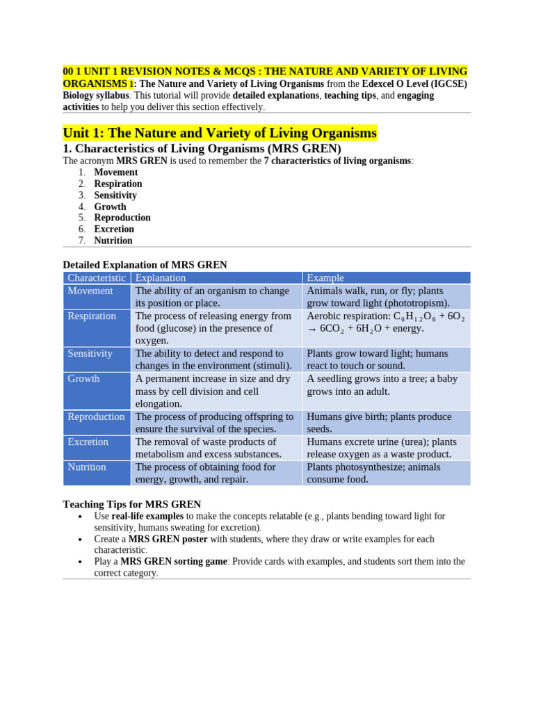 MRS GREN Characteristics Explained | PDF | Cell (Biology) | Bacteria