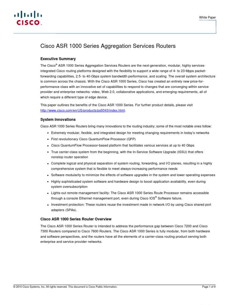 Cisco ASR 1000 Series Aggregation Services Routers White - Paper - c11 ...