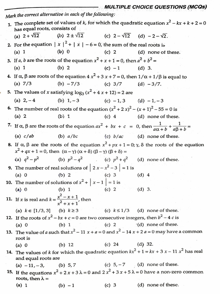 Quadratic Equations DPP-3 | PDF | Equations | Mathematics