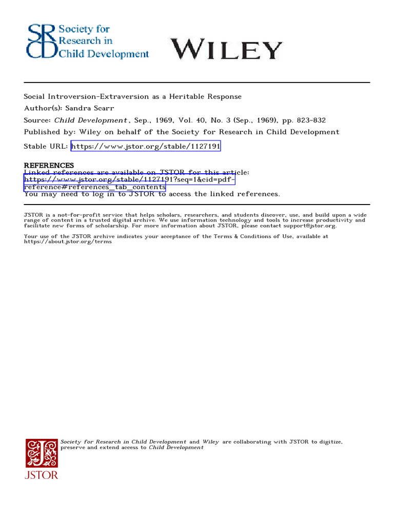 Scarr-SocialIntroversionExtraversionHeritable-1969 | PDF | Heritability ...