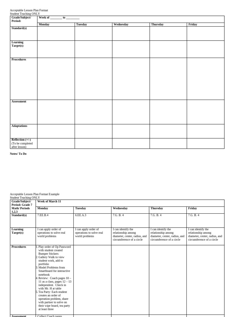 Lesson Plan Example Student Teaching | PDF