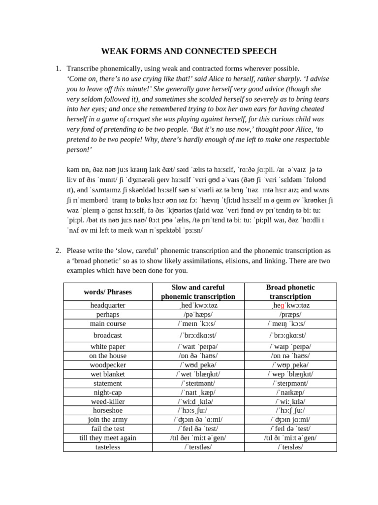 Exercises (Weak Forms and Aspects of Connected Speech) | PDF | Human ...