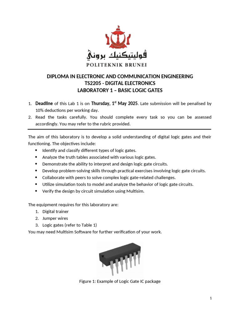 Lab 1 Basic Logic Gates Pdf Logic Gate Logic