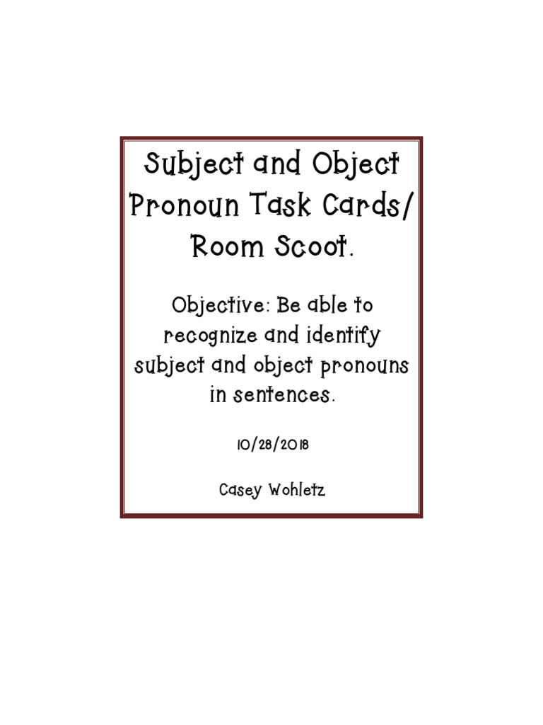 Subject and Object Pronoun Task Cards/ Room Scoot | PDF | Languages ...
