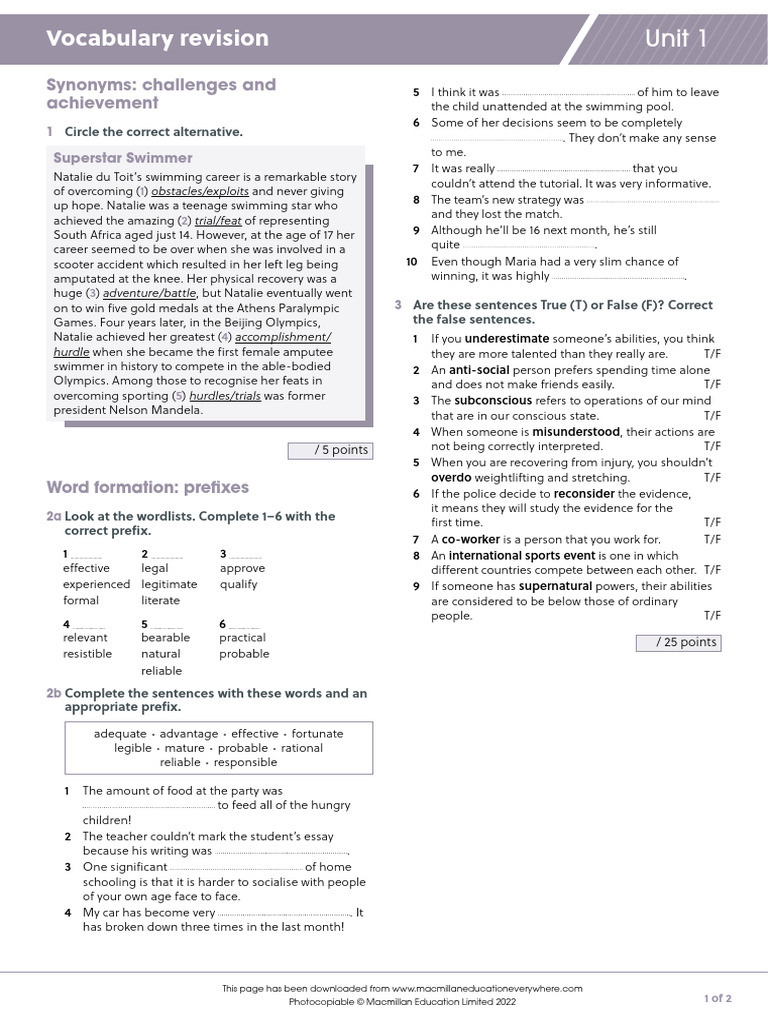 C1 U1 Vocabulary Revision | PDF