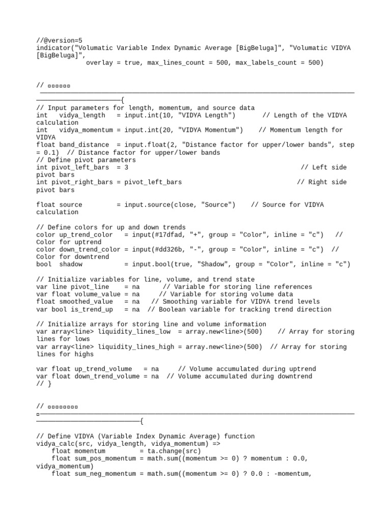 Volumatic Variable Index Dynamic Average (BigBeluga | PDF | Boolean Data Type | Computer Programming