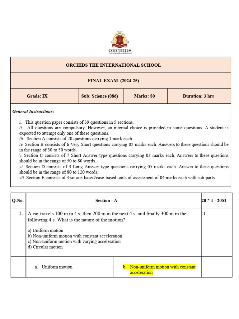 AK - Grade 9 - Final Exam - 2024-25 | PDF | Buoyancy | Ion