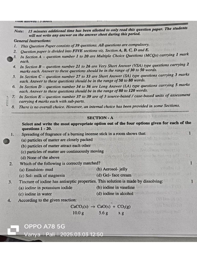 Class 9 Science Sample Paper | PDF