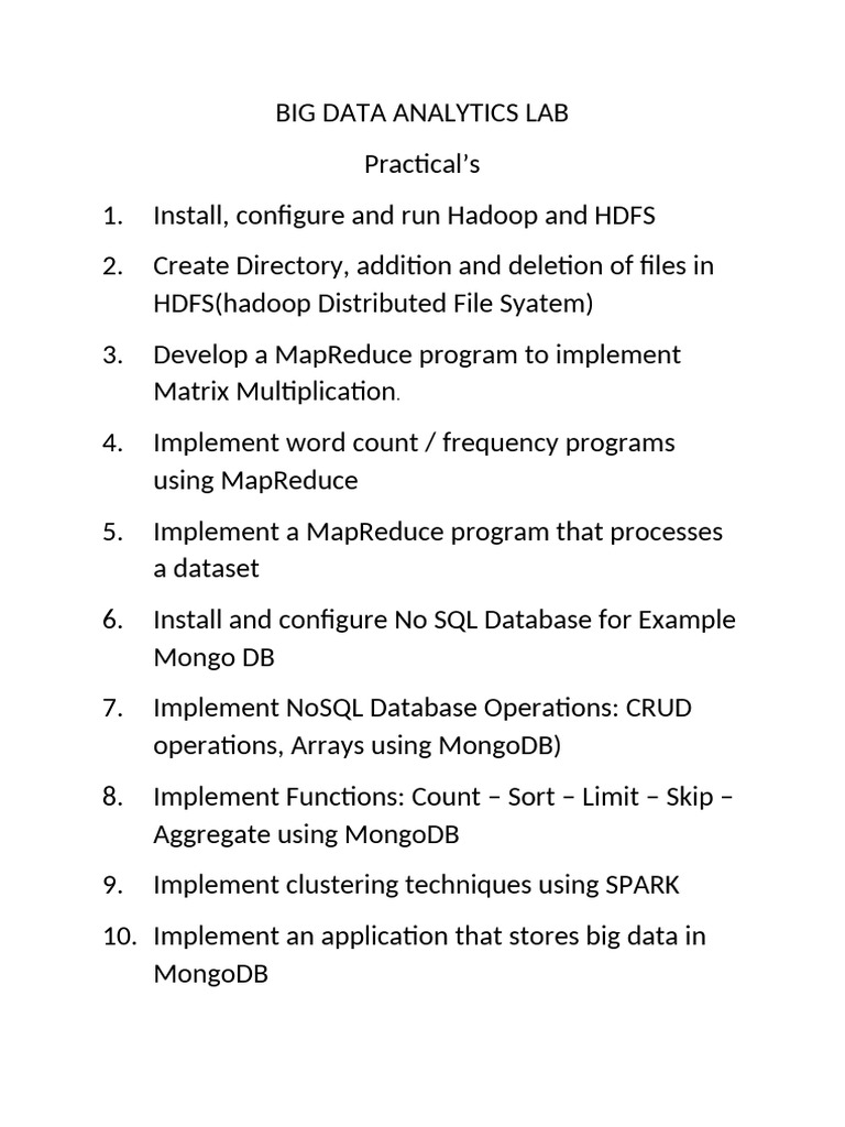 Big Data Analytics Lab Programs List | PDF