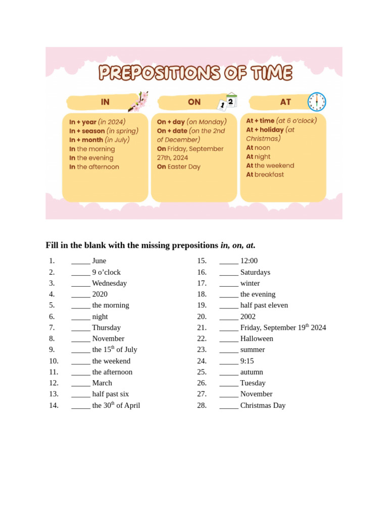 Preposition of Time | PDF