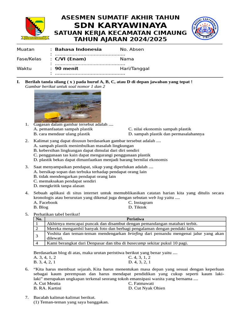 Soal Asat Bahasa Indonesia Kelas 6 2024-2025 | PDF
