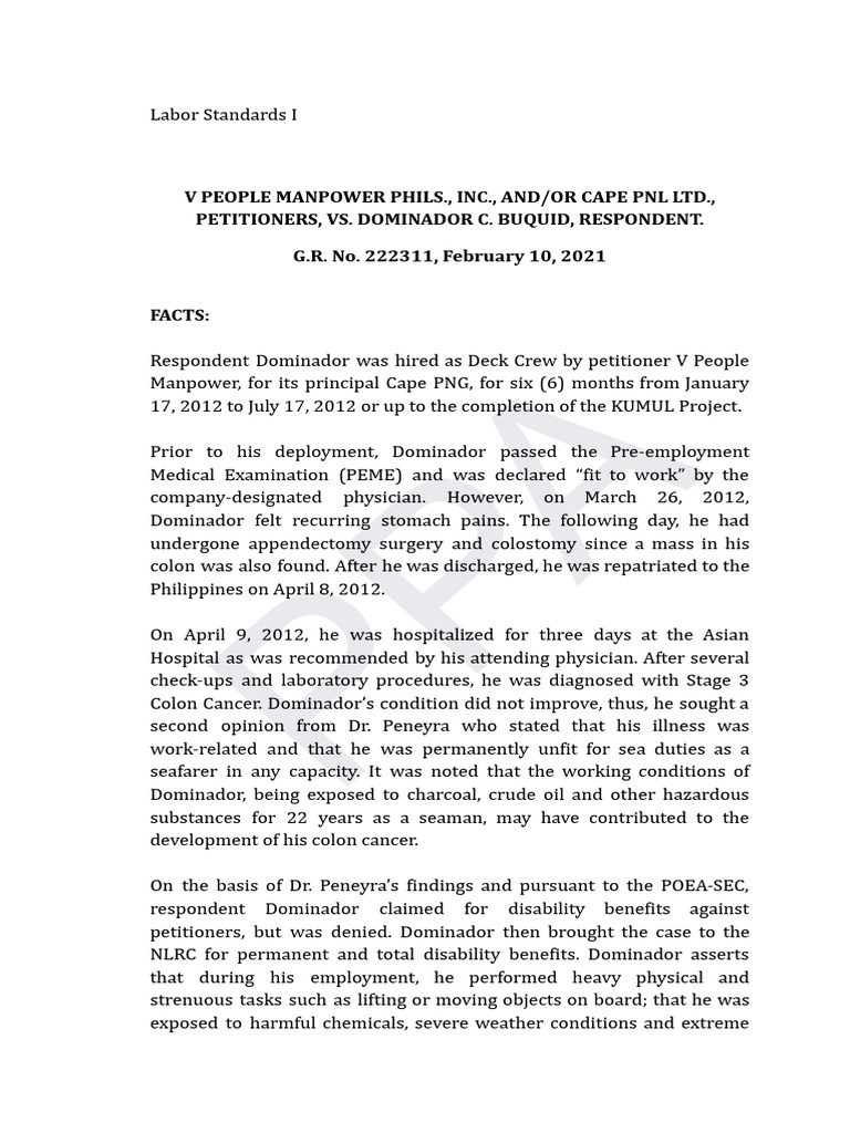 Buquid vs. V People Manpower: Employment Status | PDF | Sailor | Employment